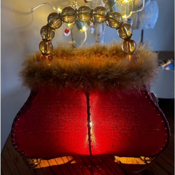 Other | Vintageart Deco Purse Lamp Nightlight Glam Fur Fringe | Poshmark